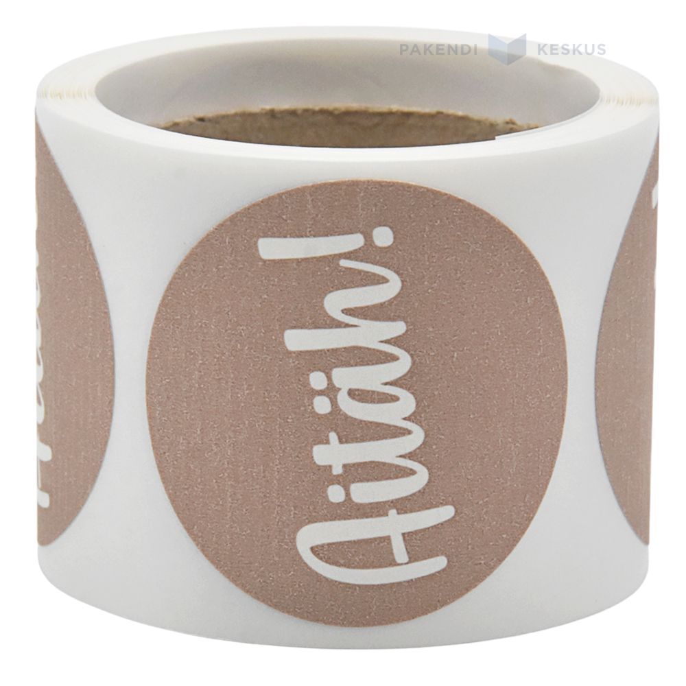Brown label ''Aitäh!'' print diameter 40mm, 100pcs/roll - Packforce