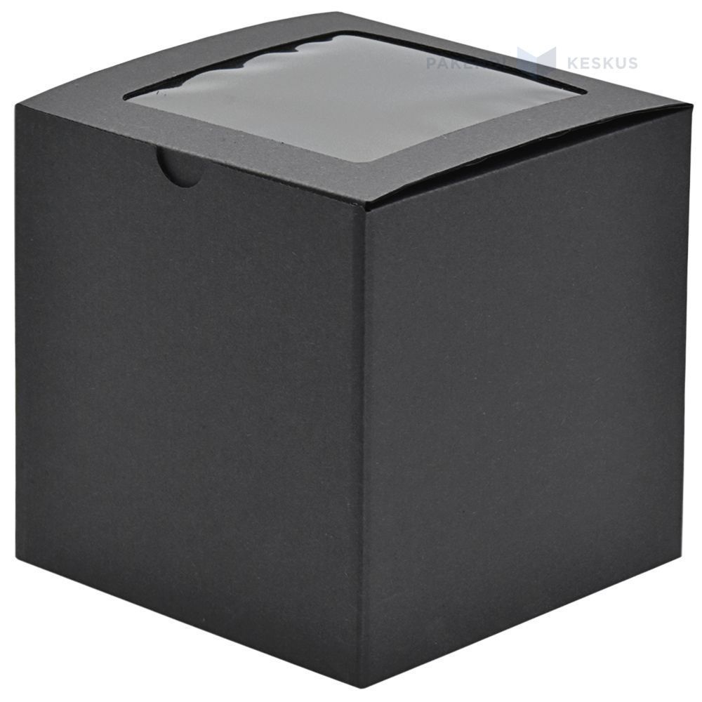 Black mini corrugated carton box with window 140x140x140mm - Pakendikeskus