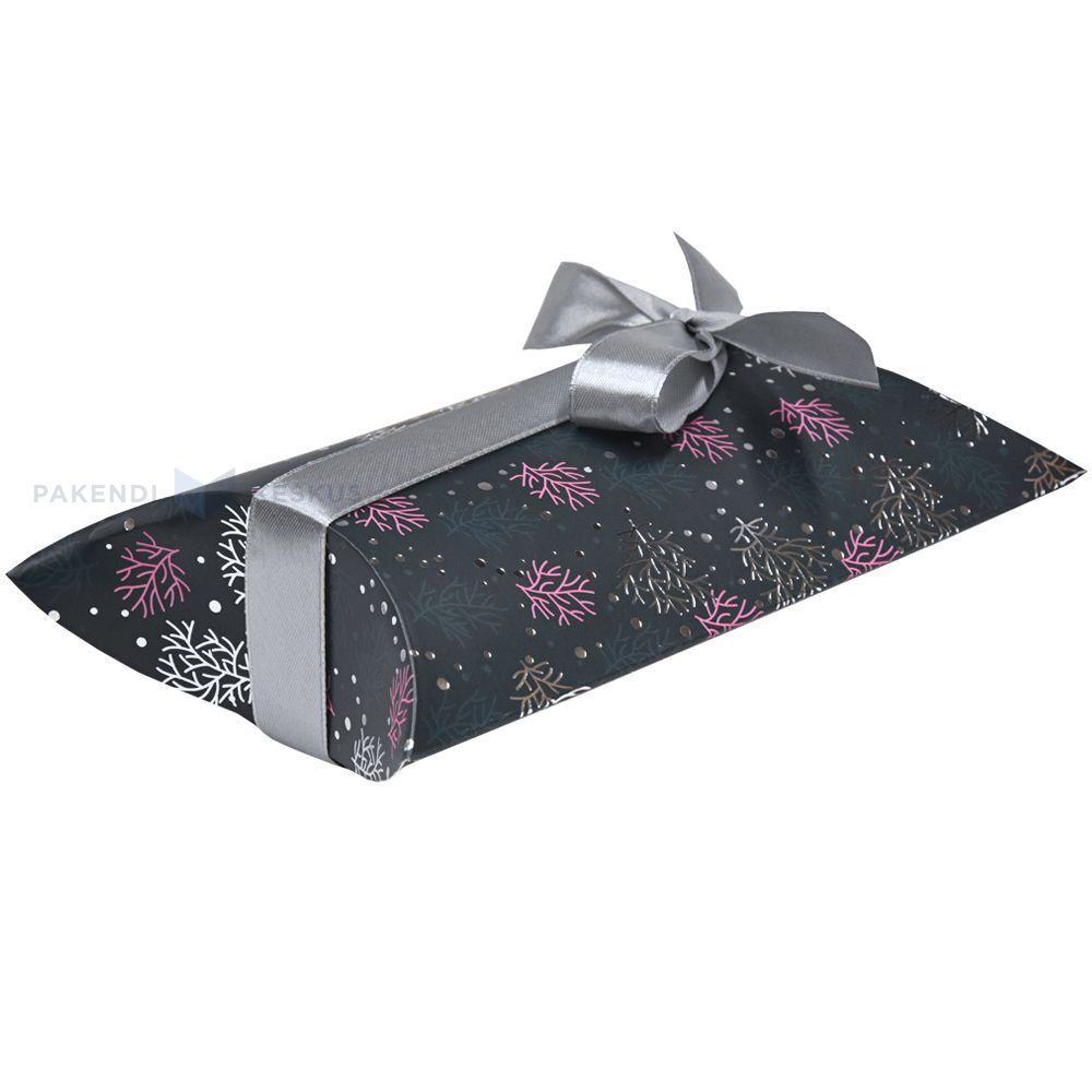 Dark blue plant pattern oval gift box 115x150x50mm - Pakendikeskus