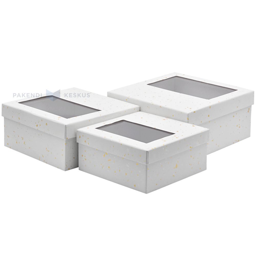 White golden spots gift boxes with lids with windows, 3pcs/pack ...