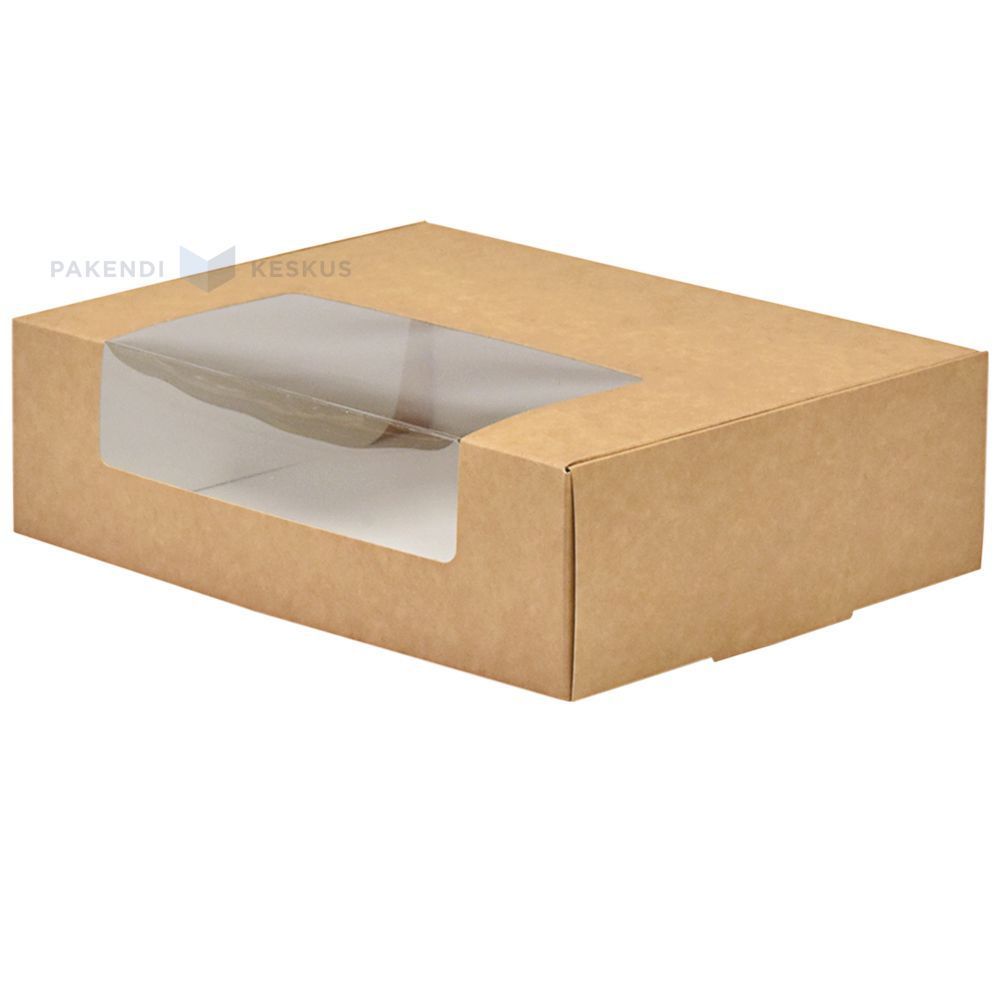 Brown/white carton box with window 22x17x6,5cm, 25pcs/pack - Pakendikeskus