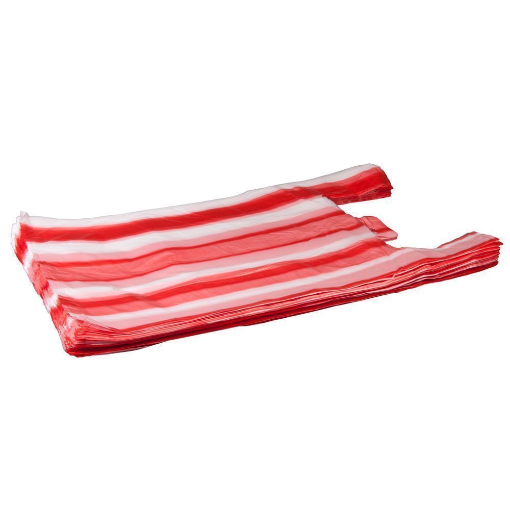 Särksangaga punase-valge triibuline kilekott 30+18x55cm, pakis 100tk ...