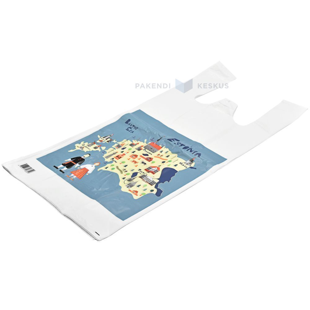 Särksangaga valge kilekott ''Estonia'' 30+18x60cm, pakis 50tk ...
