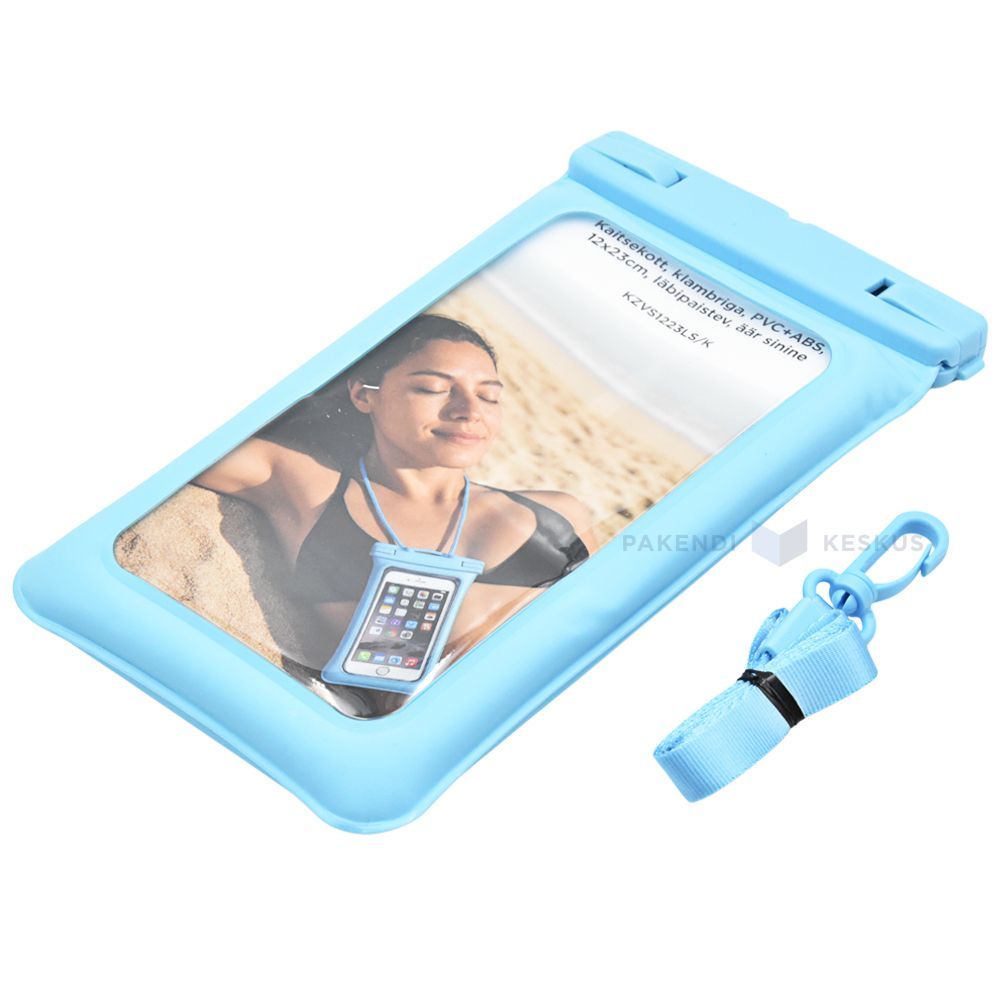 Transparent protection bag with blue borders and clip PVC+ABS 12x22cm ...
