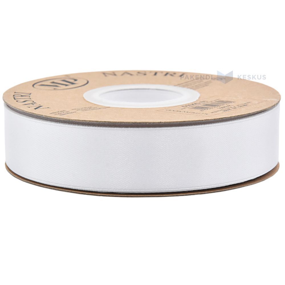 Lahjanauha, tuplasatiini, 25mm, valkoinen, 50m/rl - Packforce