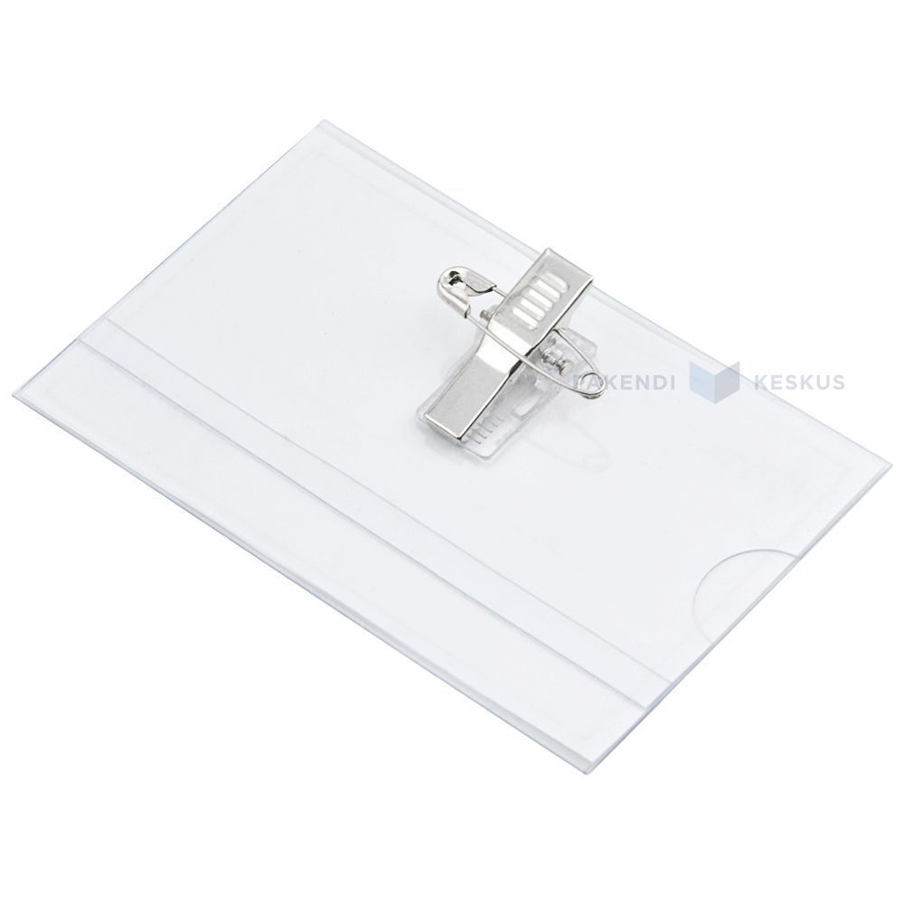 Transparent name tag holder with pin and clamp 90x54mm - Packforce
