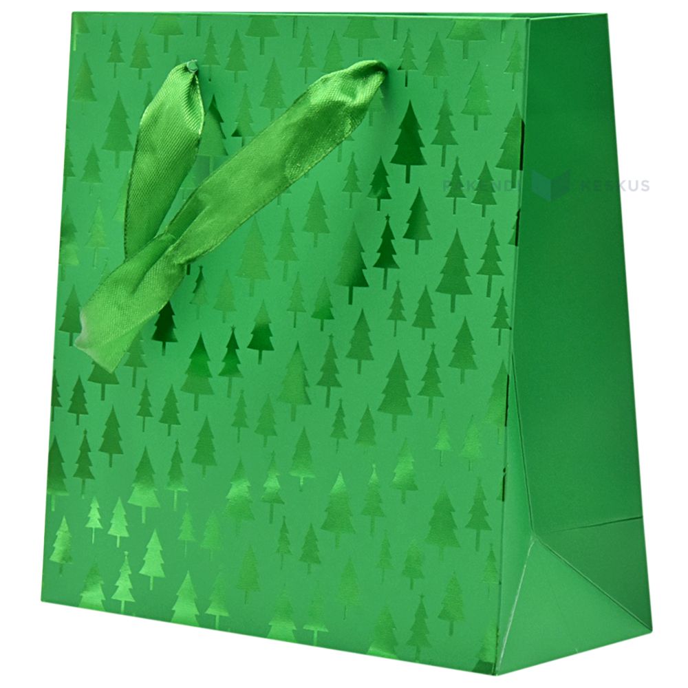 Lahjapussi vihreällä nauhakahvalla, 20+8x20 cm, vihreällä taustalla ...