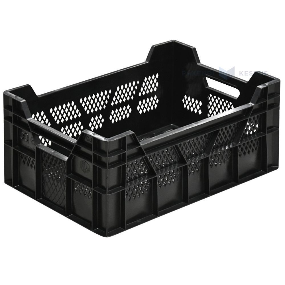 Black plastic crate 600x400x262mm max 44L / 20kg - Pakendikeskus