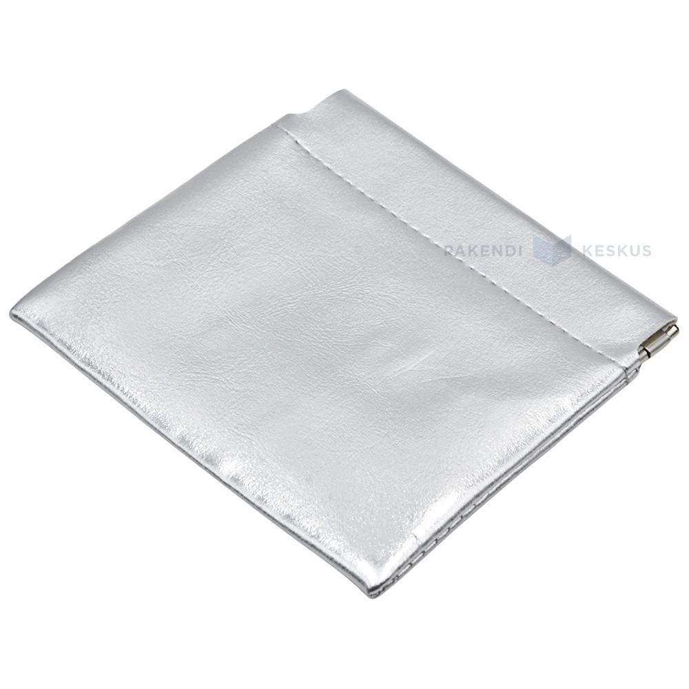 Silver PU faux leather pouch 11x10,5cm with metal squeeze top closure ...