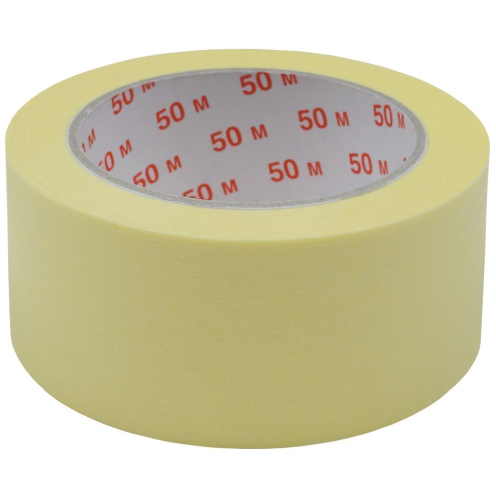 Masking tape with strong glue 50mm wide +60C, 50m/roll - Pakendikeskus