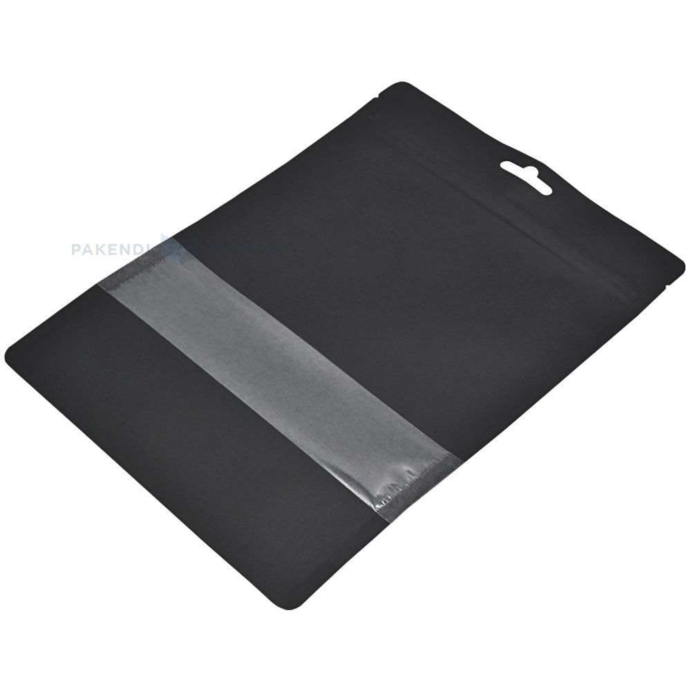 Seisova pussi, pap/PET/PE, 19+(2x55)x23,5cm, musta, ikkuna, euroaukko ...