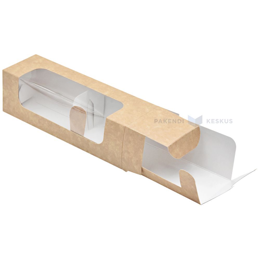 Macarons box + insert, cardboard, 18x5.5x5.5cm, with window, brown ...
