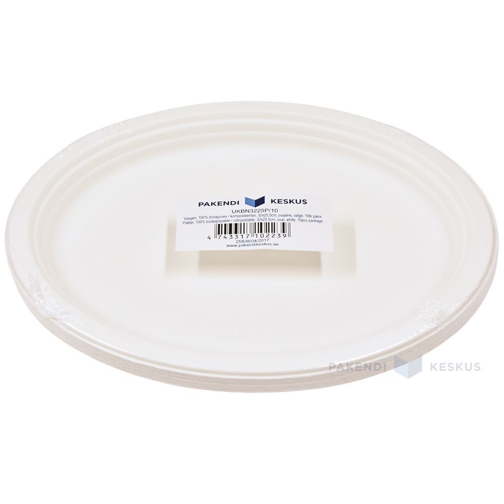 Oval plate 100% biodegradable/compostable 32x25,5cm, 10pcs/pack - Packforce
