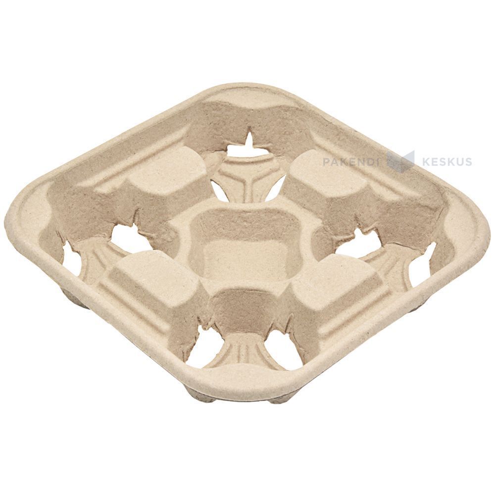Paper mass coffee cup holder for four cups, 125pcs/pack - Pakendikeskus