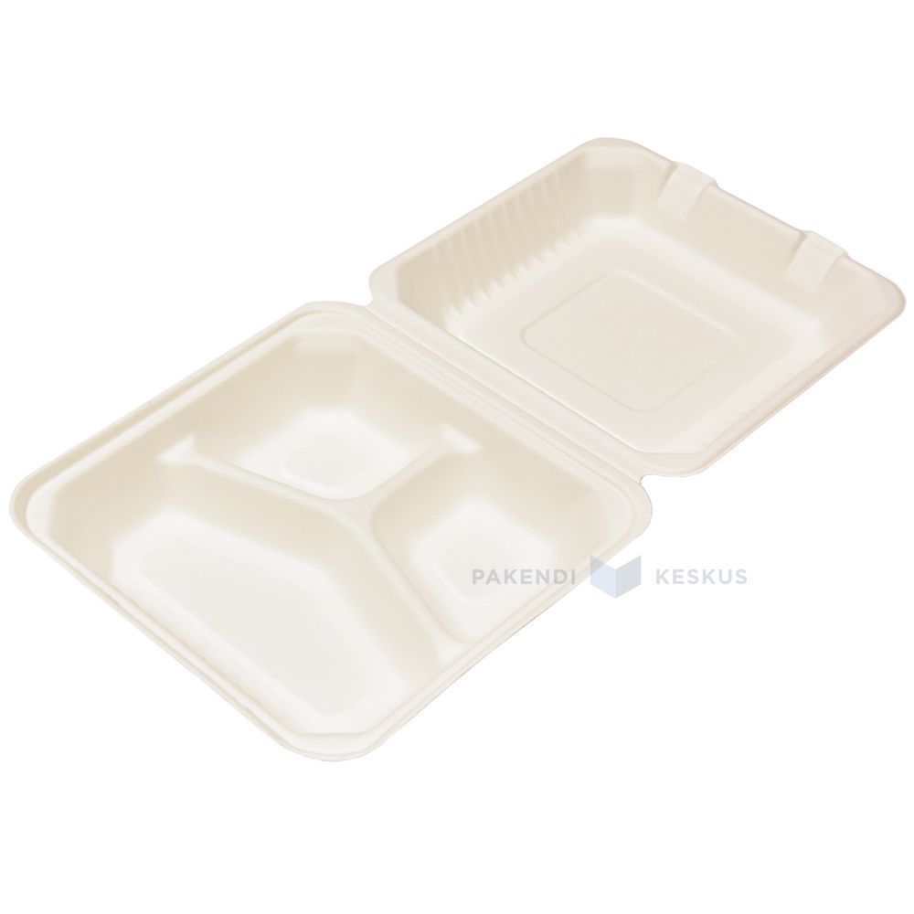 100% biodegradable/compostable 3-compartment food container, 50pcs/pack ...